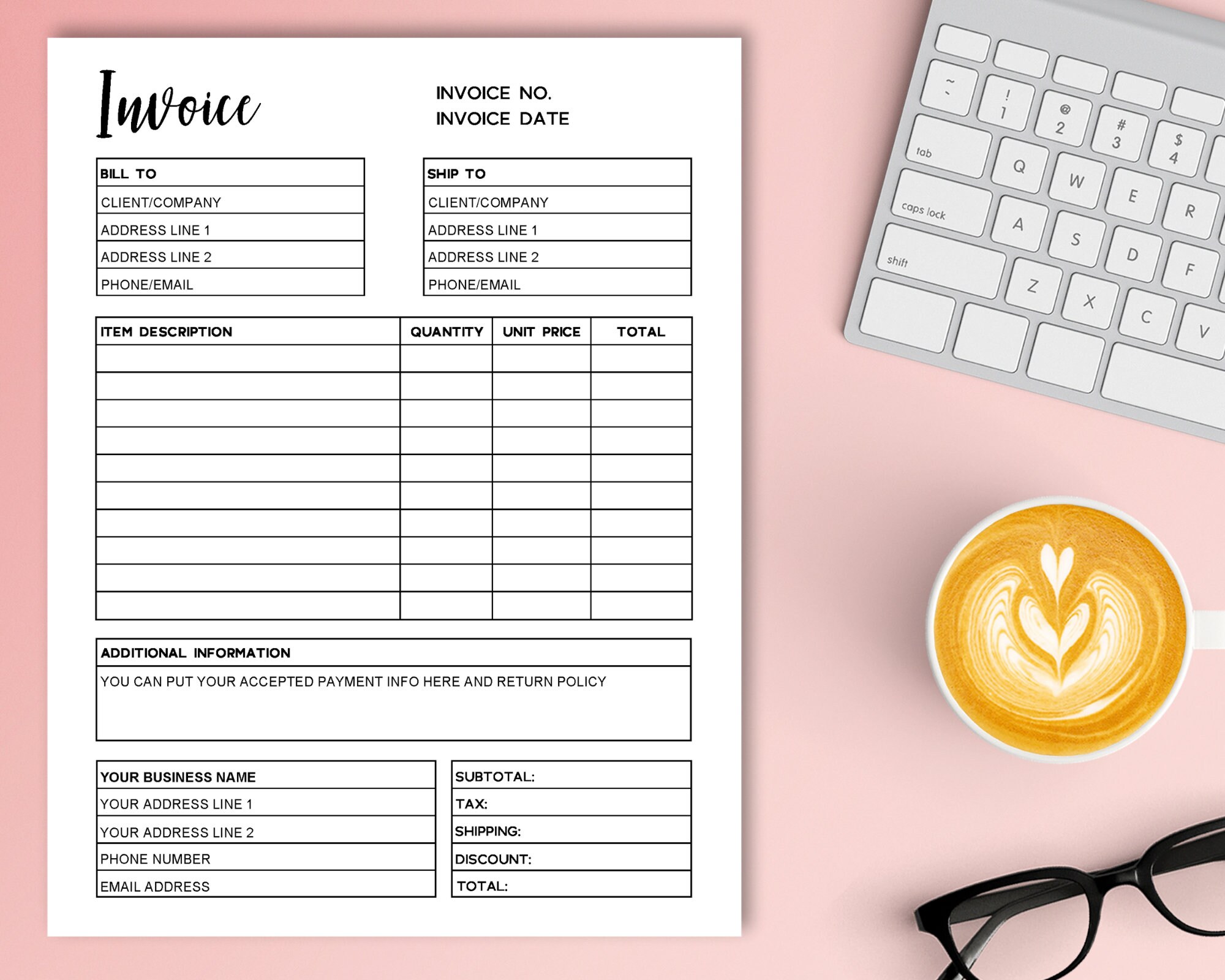 Fillable Invoice Invoice Template Editable Printable - Etsy