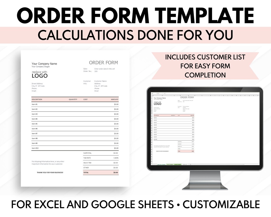 Order Form Template Order Form Excel Google Sheets | Etsy