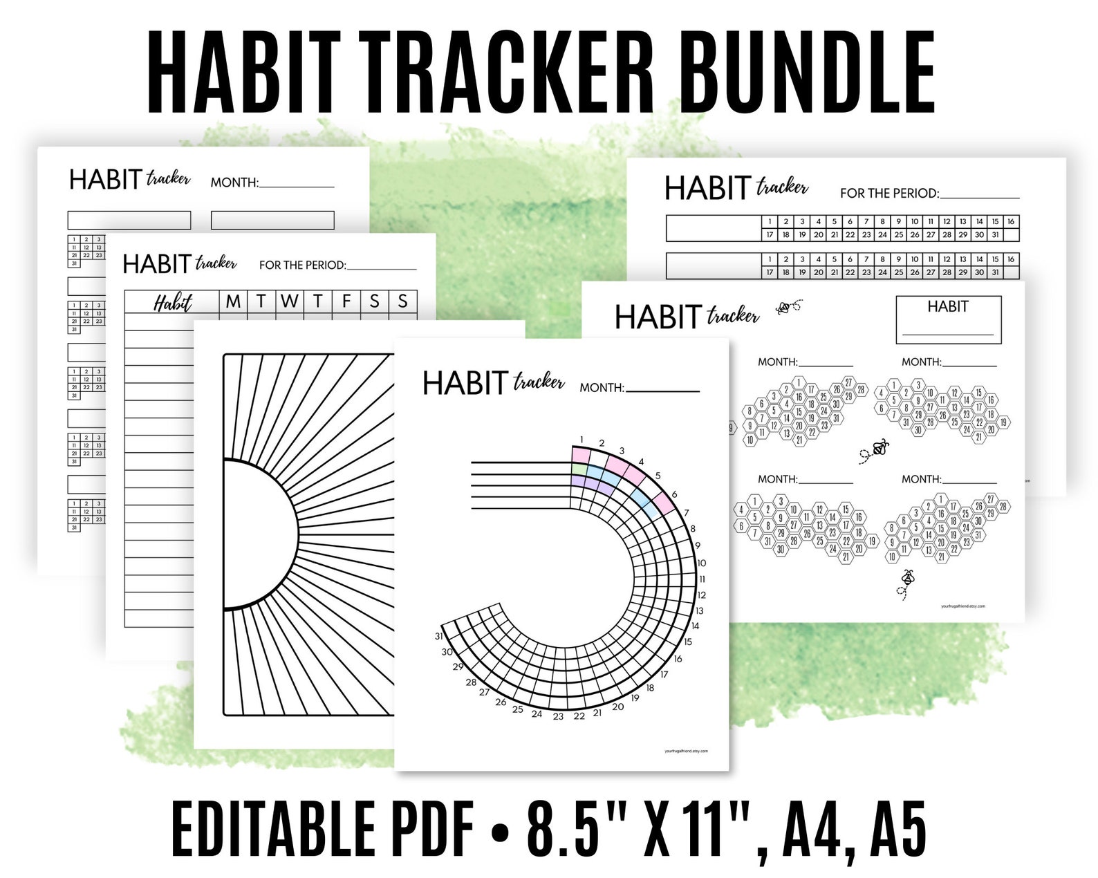 Habit Tracker Printable Bundle, Honeycomb Habit Tracker, Semi-circle ...