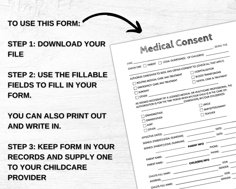 Childcare Medical Consent Form, Babysitter Information, Childcare ...