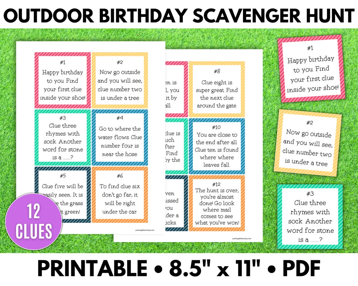 Outdoor Birthday Scavenger Hunt, Scavenger Hunt for Kids, Treasure Hunt ...