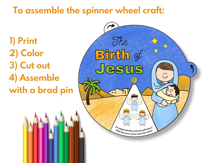 Birth of Jesus Coloring Wheel, Printable Nativity Christmas Activity ...