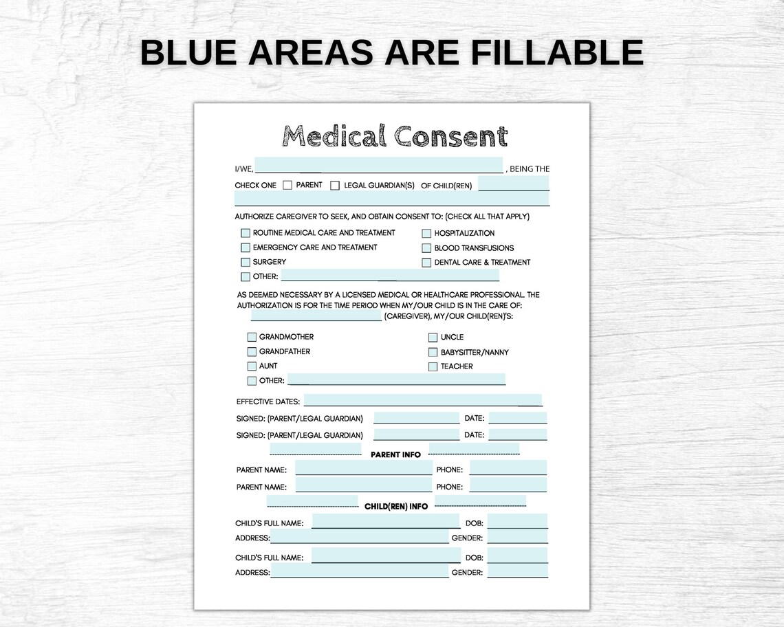 Childcare Medical Consent Form Babysitter Information | Etsy