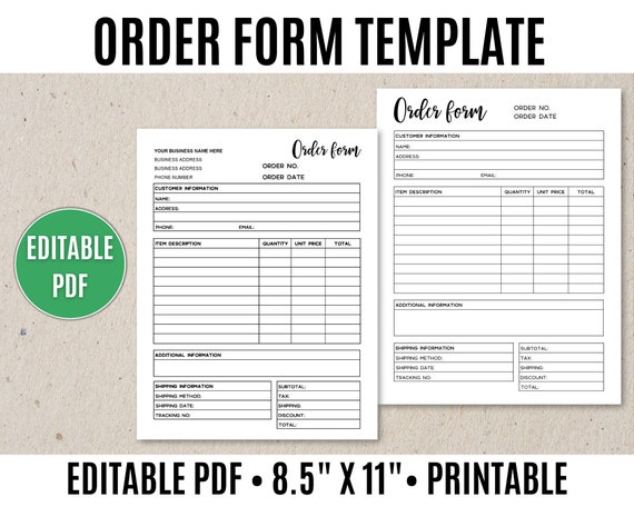 Order Form Template Editable Order Form Printable Editable | Etsy