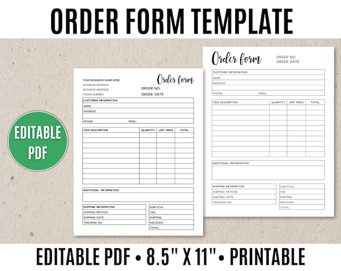 Order Form Template Editable Order Form Printable Editable - Etsy