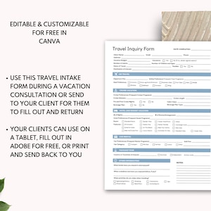 Travel Agent Client Intake Form, Travel Inquiry Form, Client Travel ...