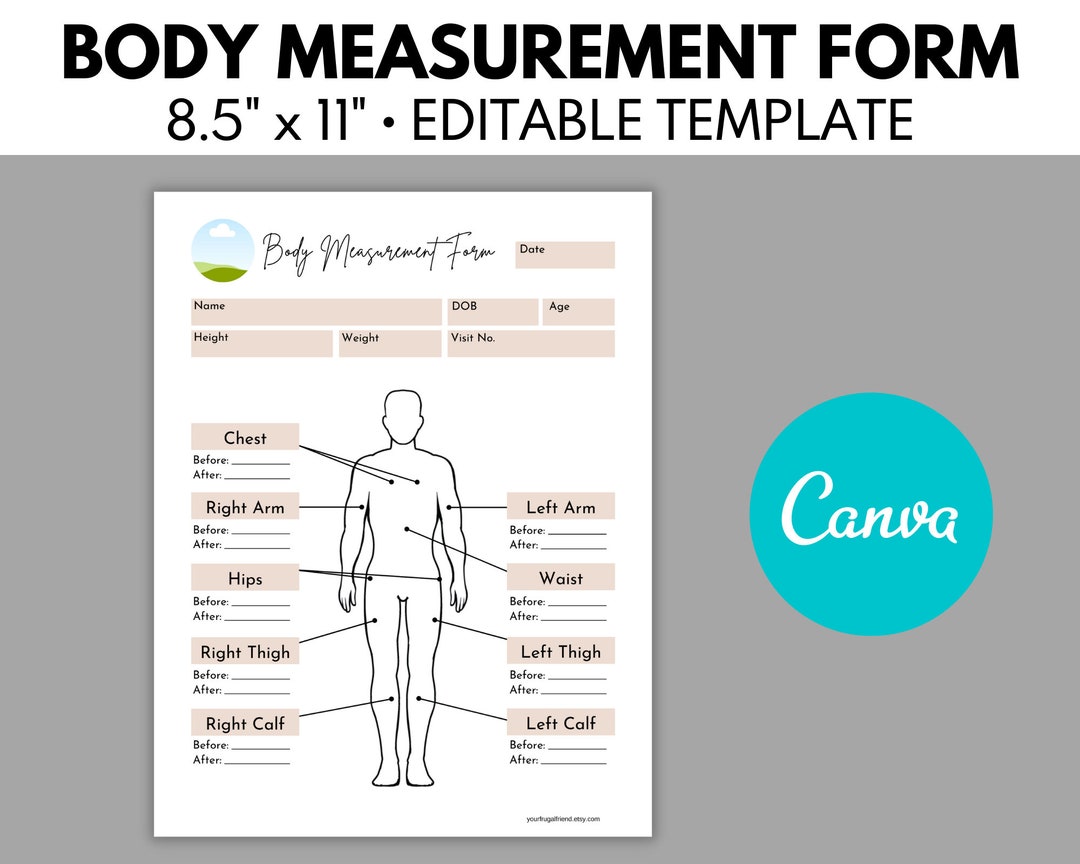 Body Cavitation Consultation Forms, Editable Body Measurement Template ...