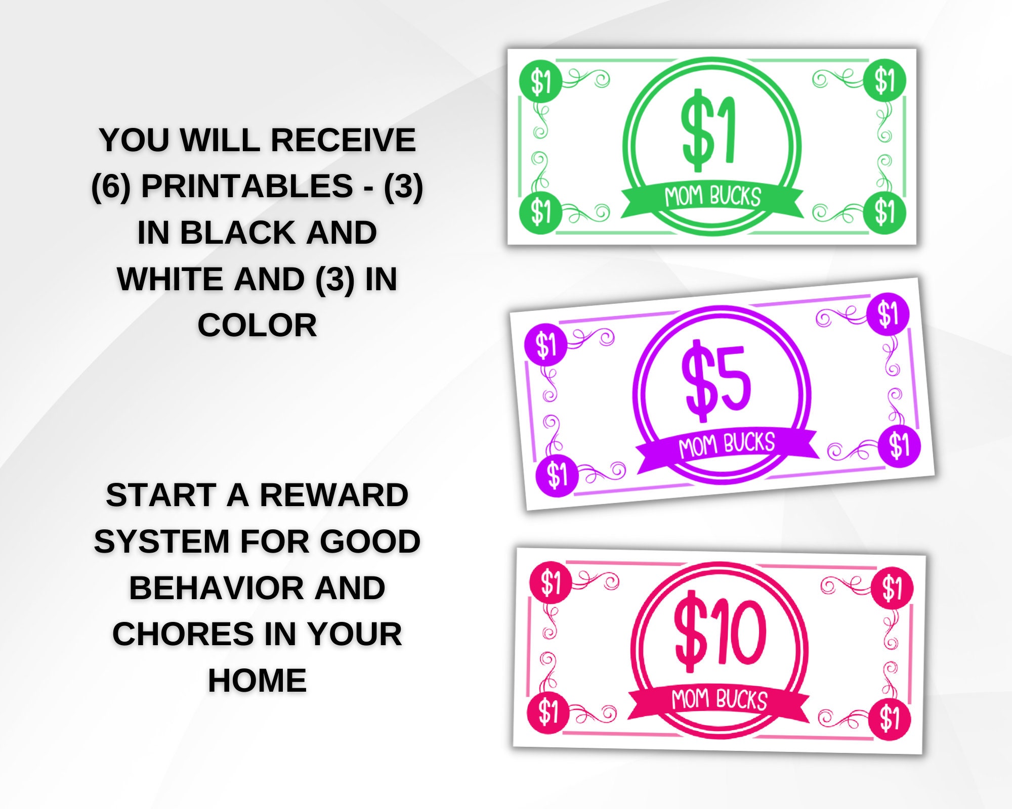 Mom Bucks Printable Behavior Bucks Chore Bucks Reward - Etsy