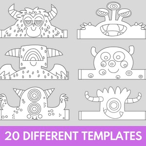 Halloween Coloring Craft, Halloween Paper Crown, Monster Party Favors ...