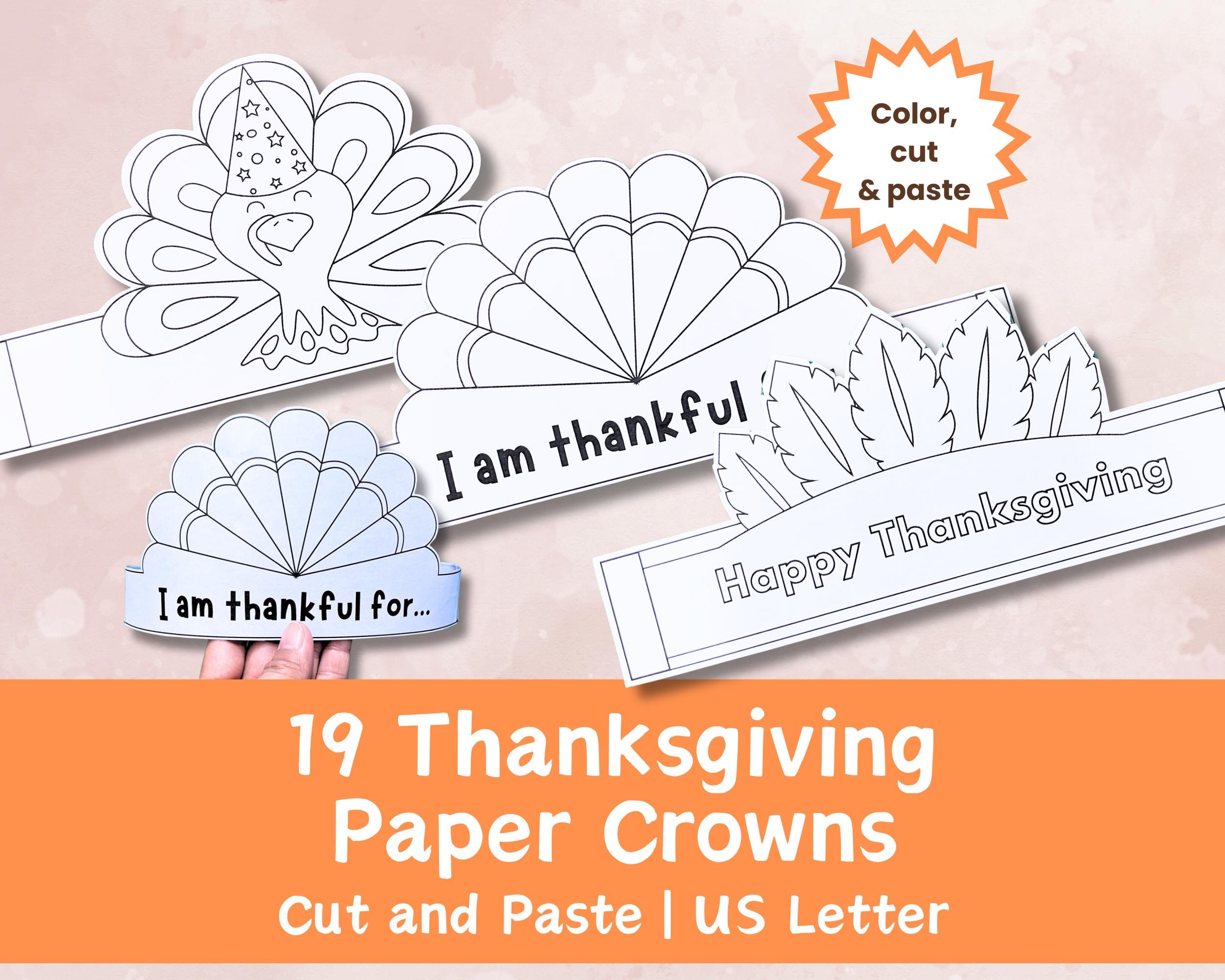 Thanksgiving Paper Crown Activity for Kids, Thanksgiving Coloring Craft ...