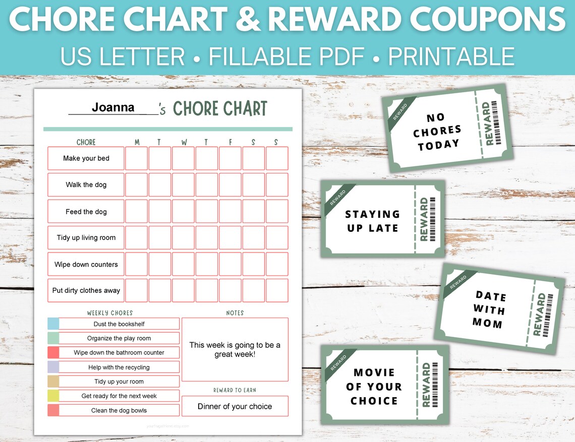 Editable Responsibility Chart Chore Chart for Kids Reward - Etsy