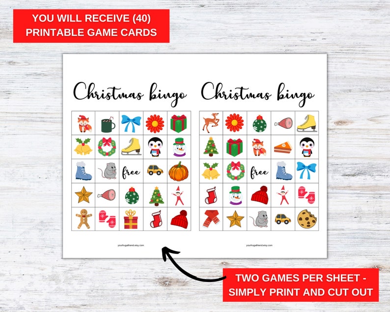 Christmas Printable Bingo Cards Includes Calling Card and Chips ...