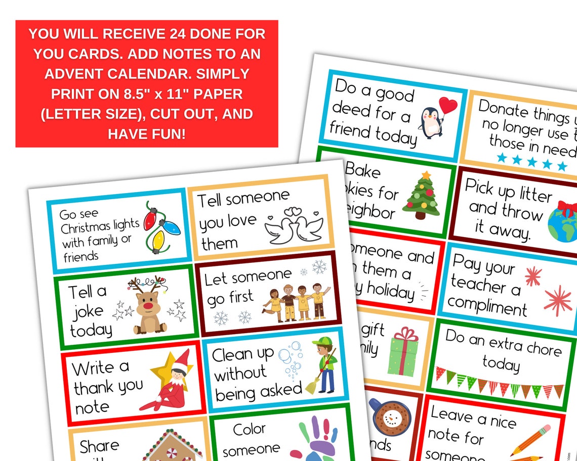 Christmas Kindness Cards Christmas Countdown Advent Ideas - Etsy