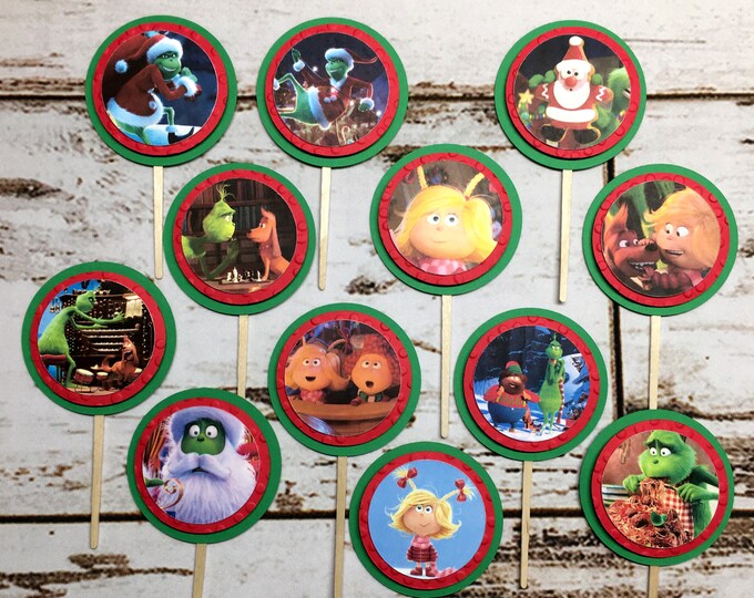 Grinch Party Grinch Cupcake Toppers - Etsy