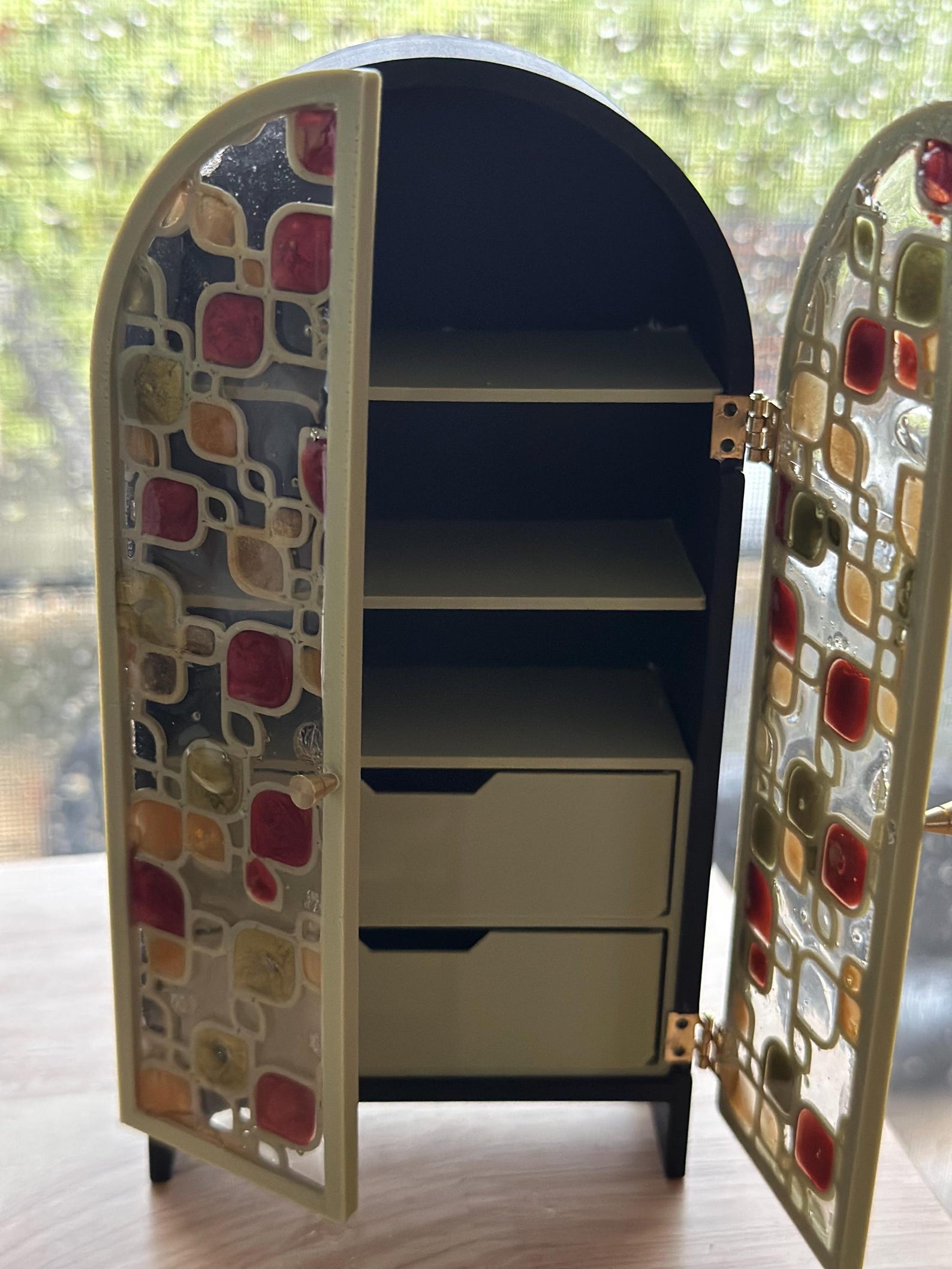 Handcrafted 1:12 Dollhouse "zamani" Arched Stained-glass Cabinet (green ...