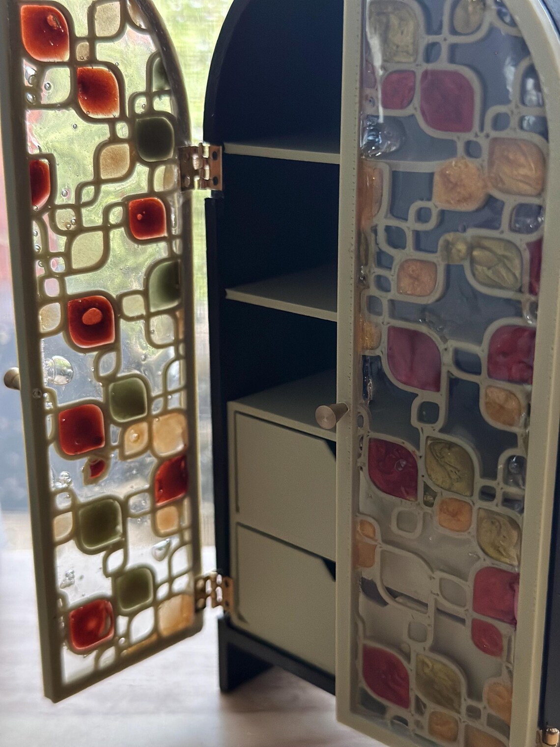 Handcrafted 1:12 Dollhouse "zamani" Arched Stained-glass Cabinet (green ...