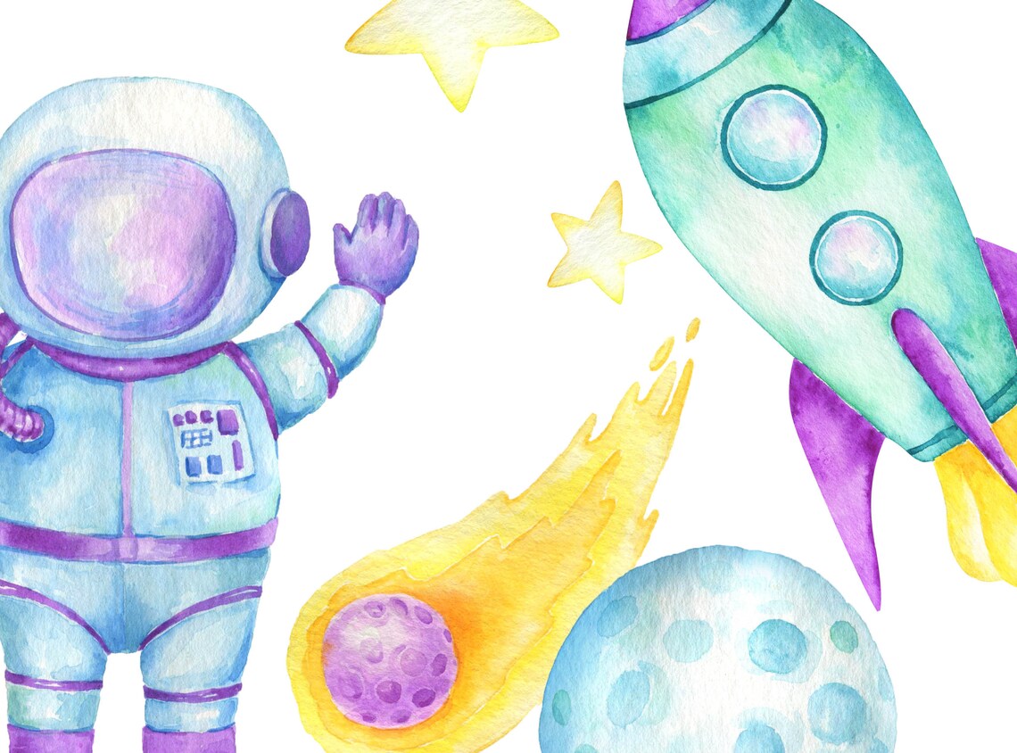 Watercolor Space Clipart planets clip art astronaut | Etsy