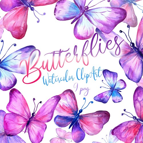 Tie Dye Butterflies Clip Art Vintage Watercolor Butterfly | Etsy