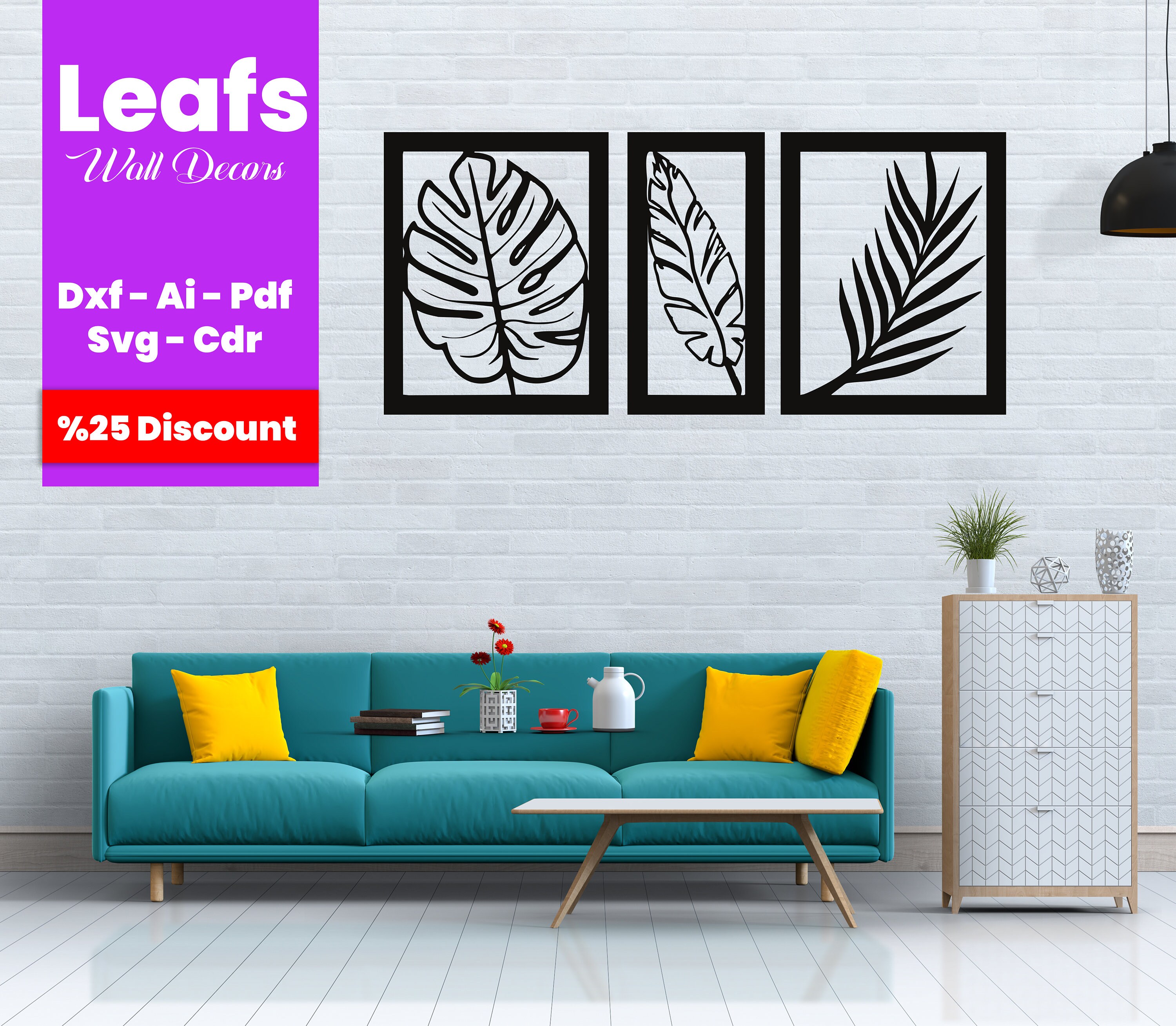 Wall Panel 3 Leaf With Frame . Vector Dxf | Etsy