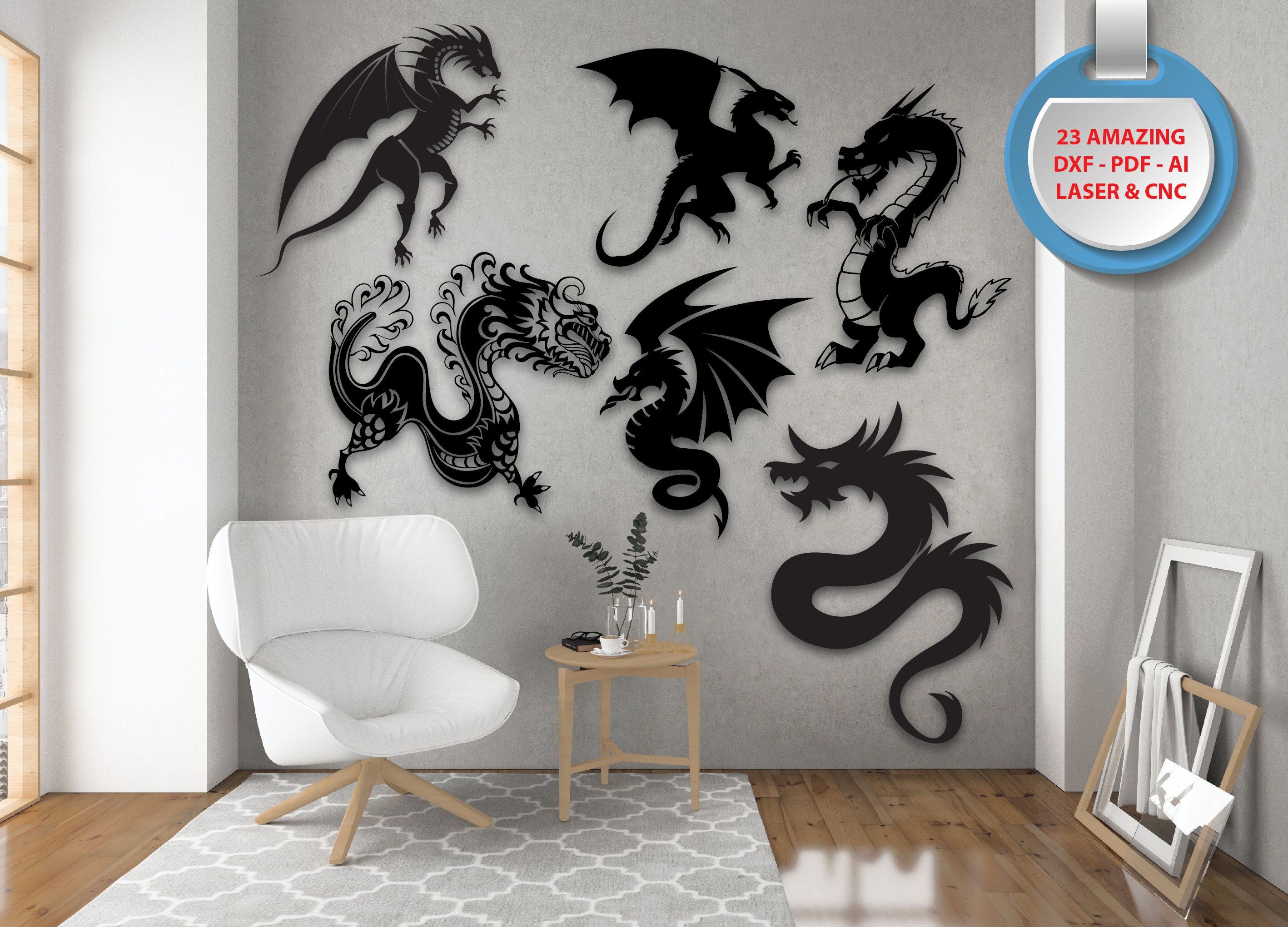 23 Archivos de dragón DXF. Corte láser cnc dxf arte de - Etsy México