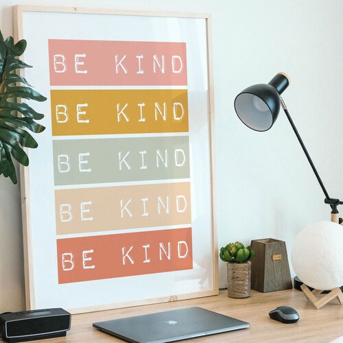 Be Kind Print Mustard Wall Art | Etsy