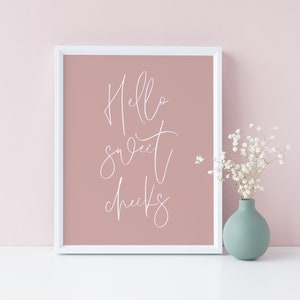 Pink Bathroom Decor | Hello Sweet Cheeks Print | Pink Bathroom Print - Etsy