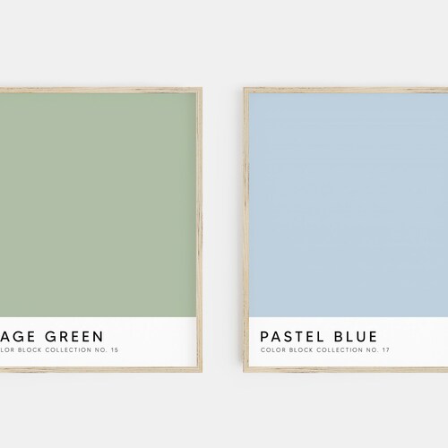 Color Block Print Set Pastel Room Decor Sage Green Decor - Etsy