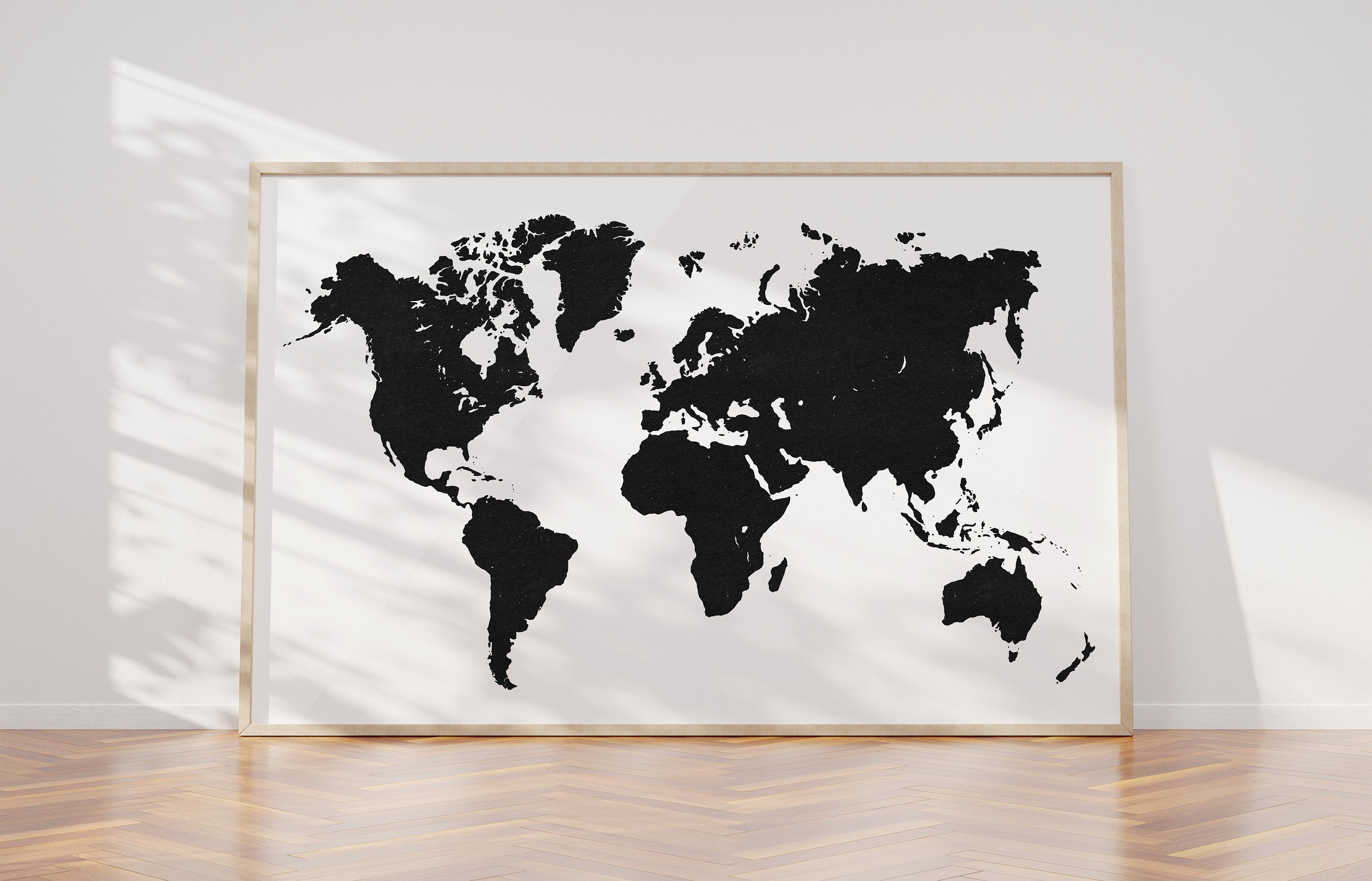 Black and White World Map Print Black Map Printable Wall - Etsy