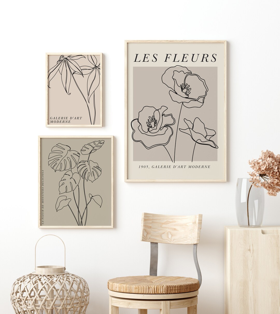 Les Fleurs Print Set | French Wall Art | Beige Wall Art | Exhibition ...