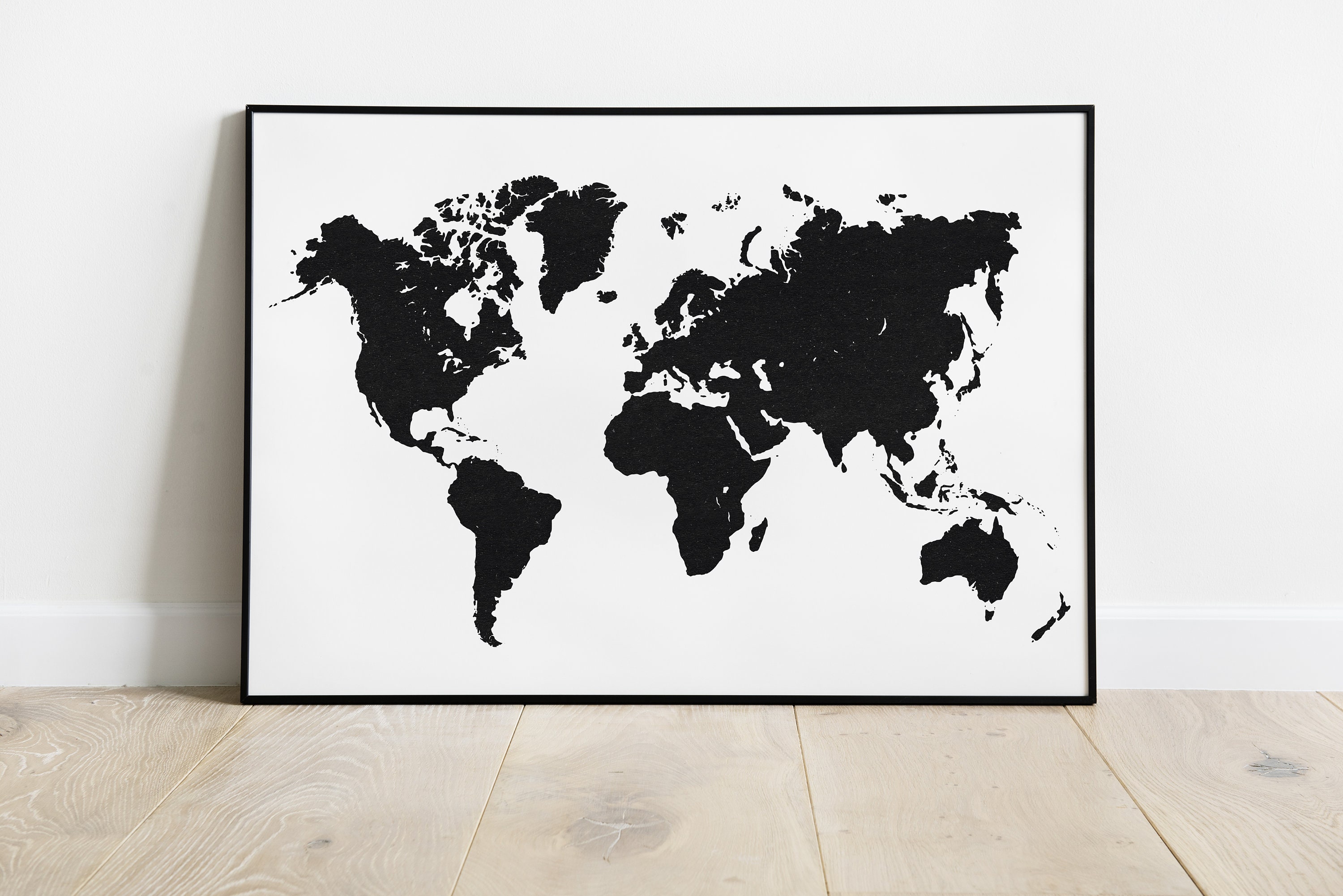 Black and White World Map Print Black Map Printable Wall | Etsy