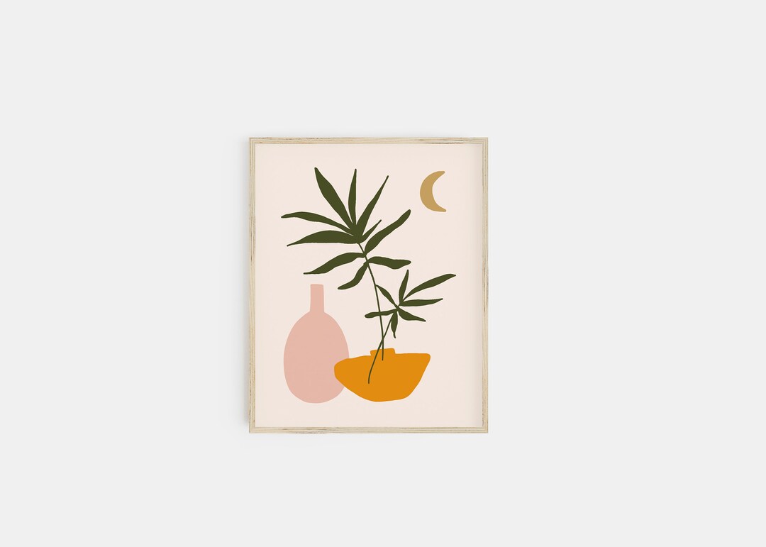 Botanical Boho Art Print | Pink and Orange Wall Art - Etsy