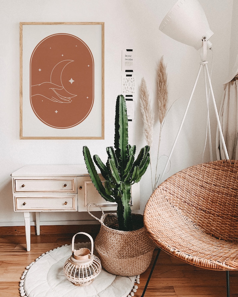 Boho moon art print boho art print | Etsy