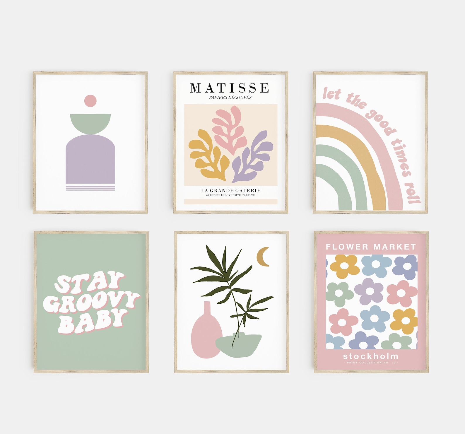 Danish Pastel Decor Gallery Wall Set Colorful Wall Art Etsy