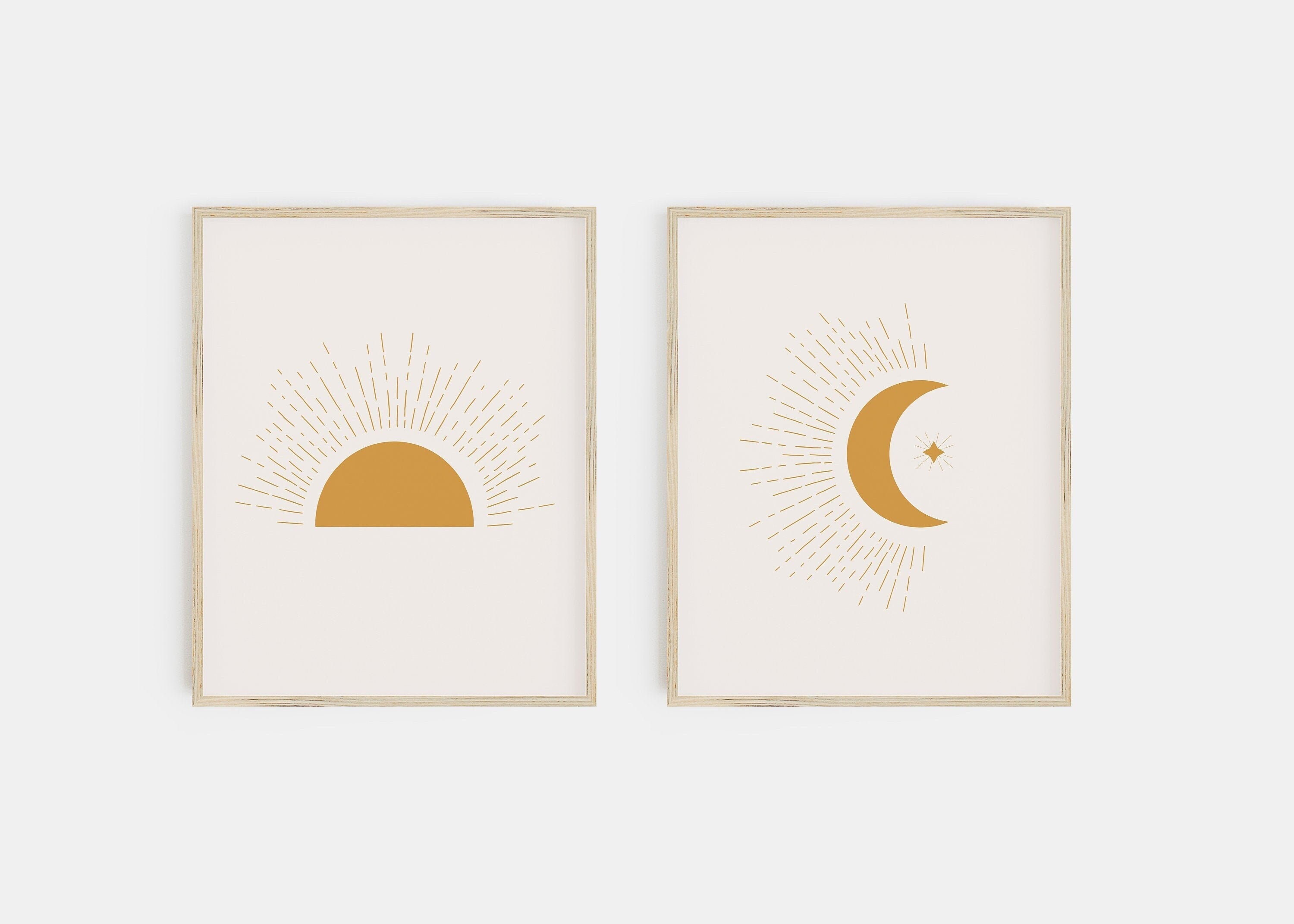 Boho Sun and Moon Print Set Set of 2 Prints Boho Decor - Etsy