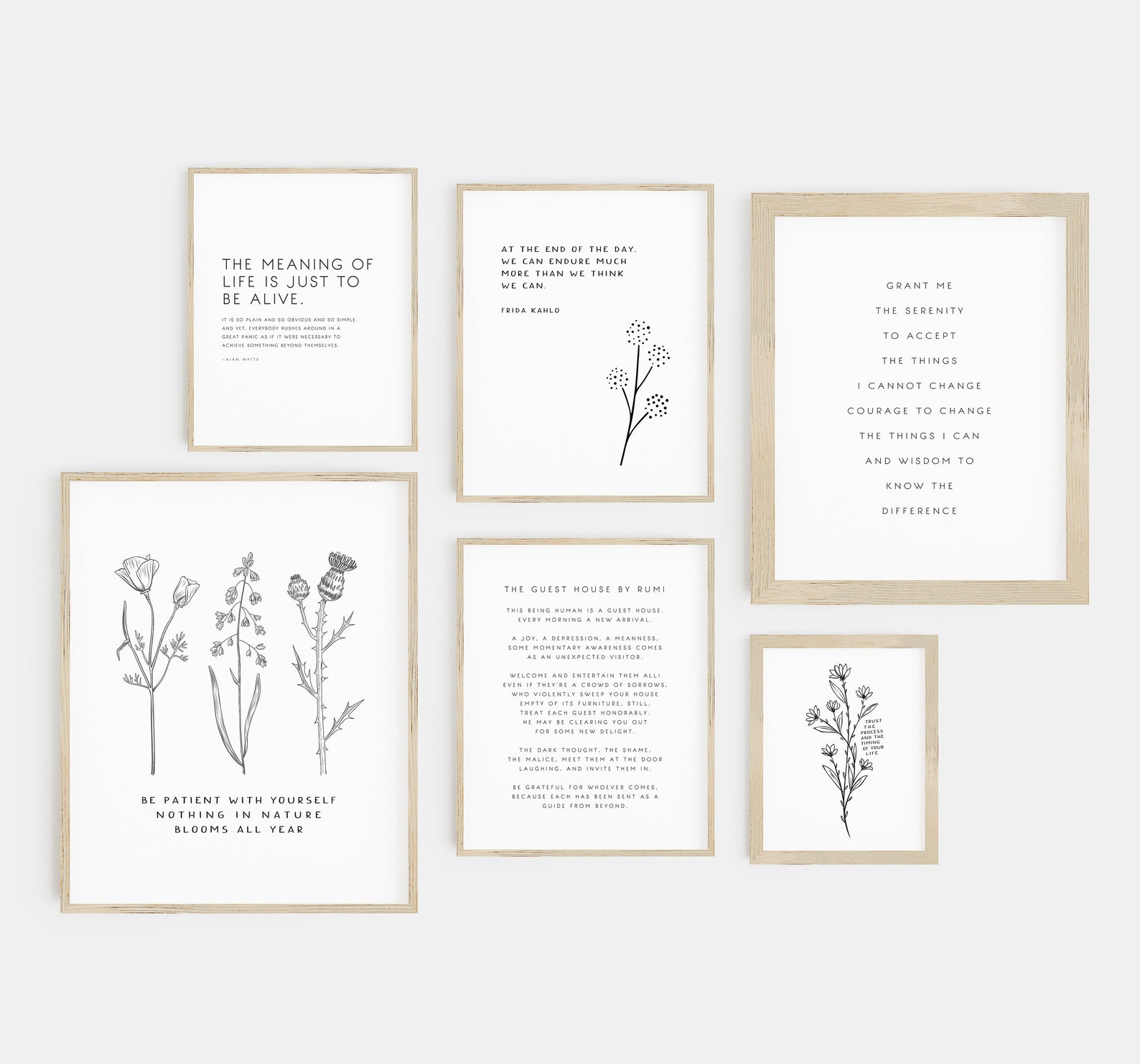 Black and White Quote Prints Gallery Wall Set Set of 6 - Etsy