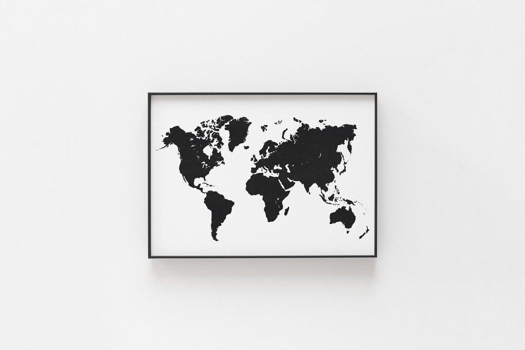 Black and White World Map Print | Black Map | Printable Wall Art - Etsy
