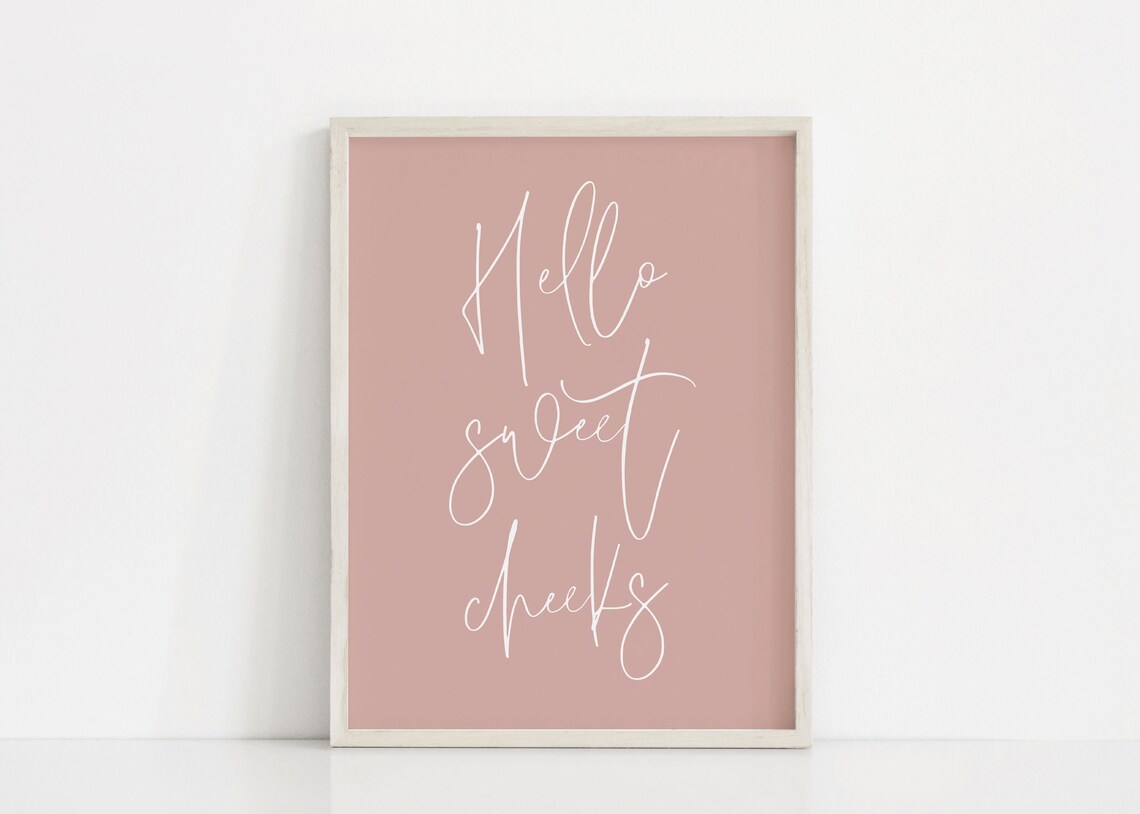 Pink bathroom decor hello sweet cheeks print pink bathroom | Etsy
