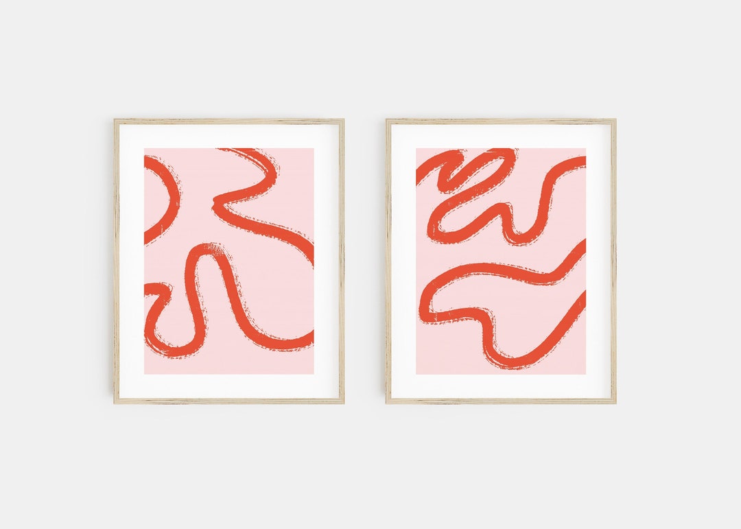 Pink and Red Print Set | Pink Wall Art | Modern Abstract Art | Dorm ...