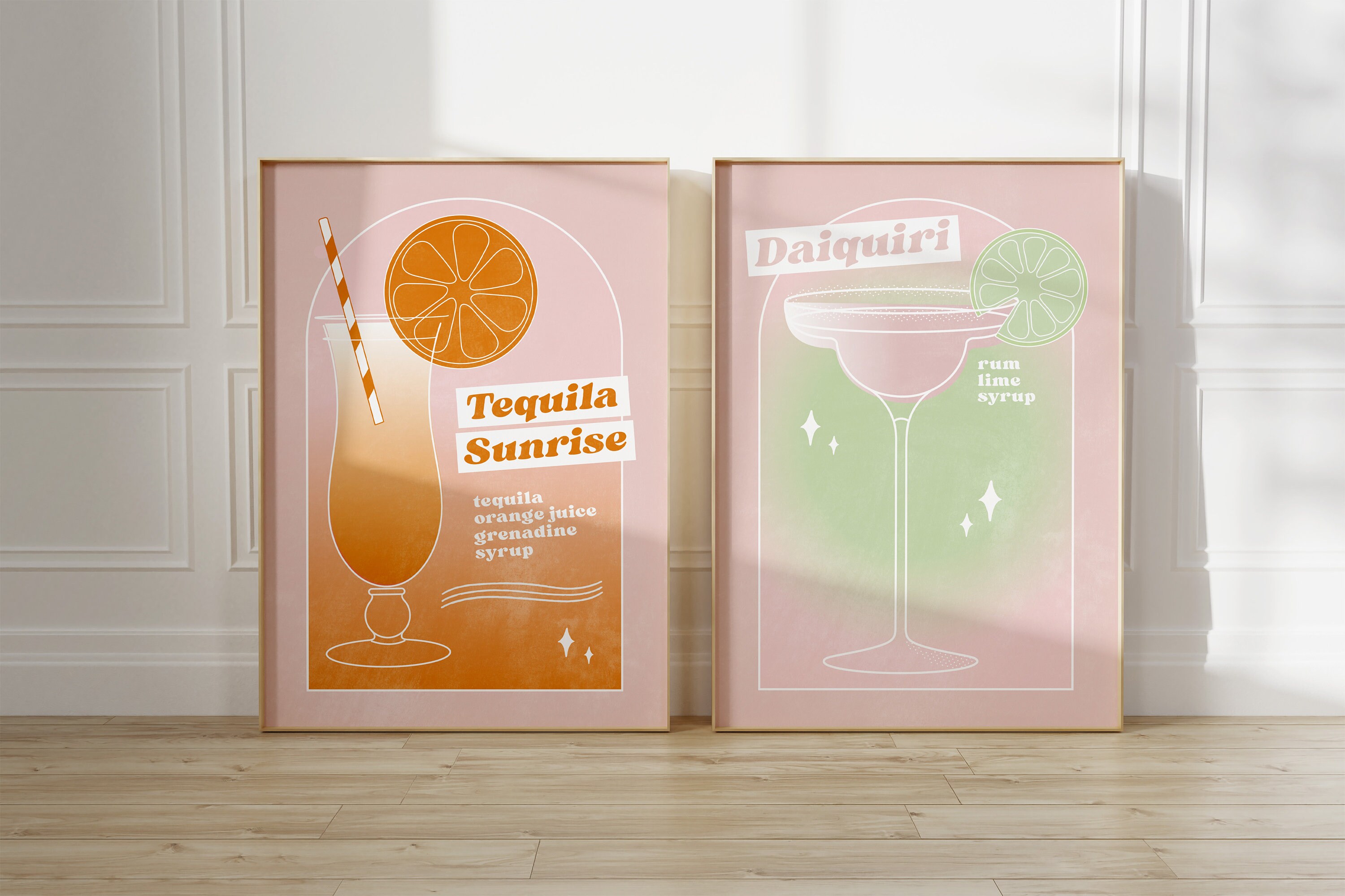 Cocktail Poster Set of 2 Bar Cart Decor Cocktail Prints - Etsy