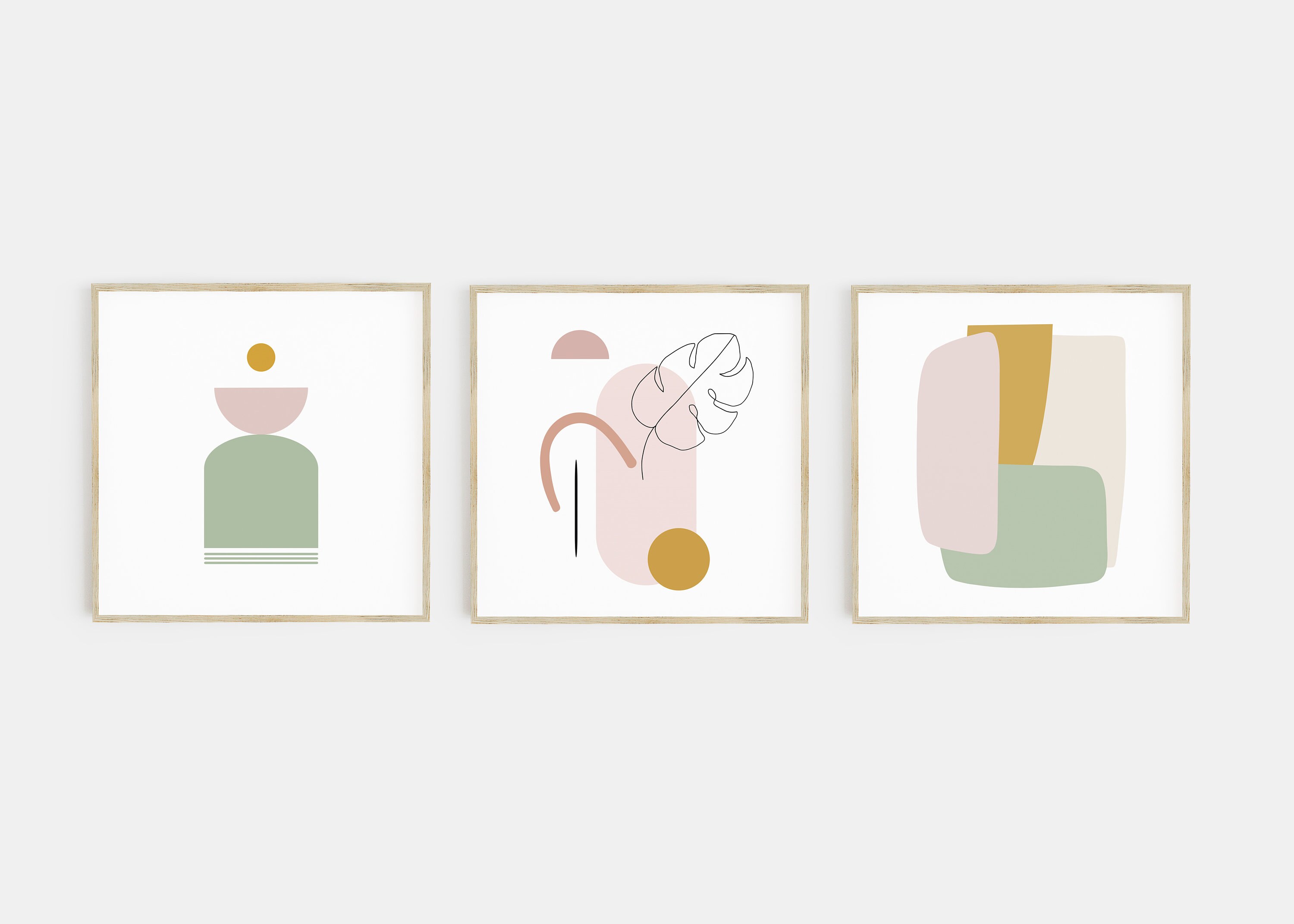 Gallery Wall Set Pink and Green Prints Square Print Set - Etsy