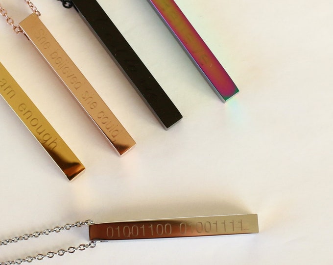 Binary Code Engraved Custom 3D Bar Pendant. Binary Code Geek Jewelry Gift. Math Computer Coding ...