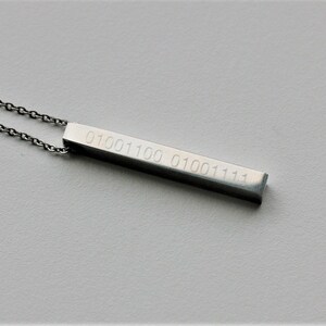 Binary Code Engraved Custom 3D Bar Pendant. Binary Code Geek Jewelry Gift. Math Computer Coding ...