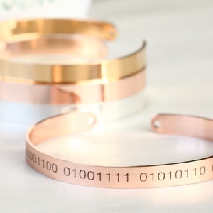 Binary Code Engraved Custom Bracelet. Binary Code Geek Jewelry Gift ...