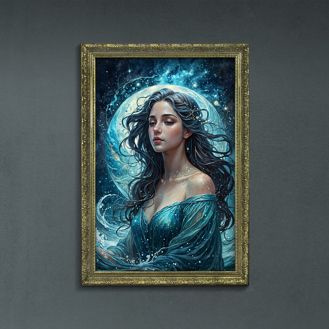 Moody Dark Wall Art, Zodiac Sign Aquarius, Celestial Dark Academia ...