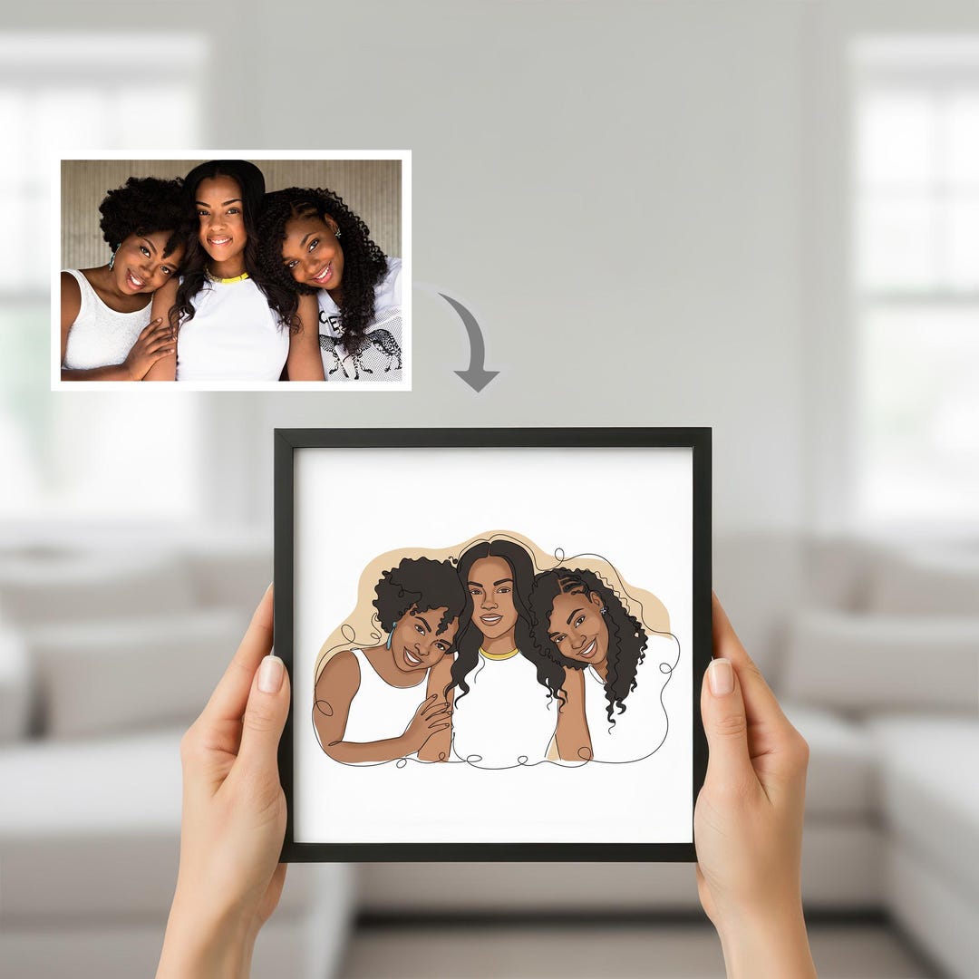 Custom Line Art Friendship Portrait, Minimalist Digital Drawing ...