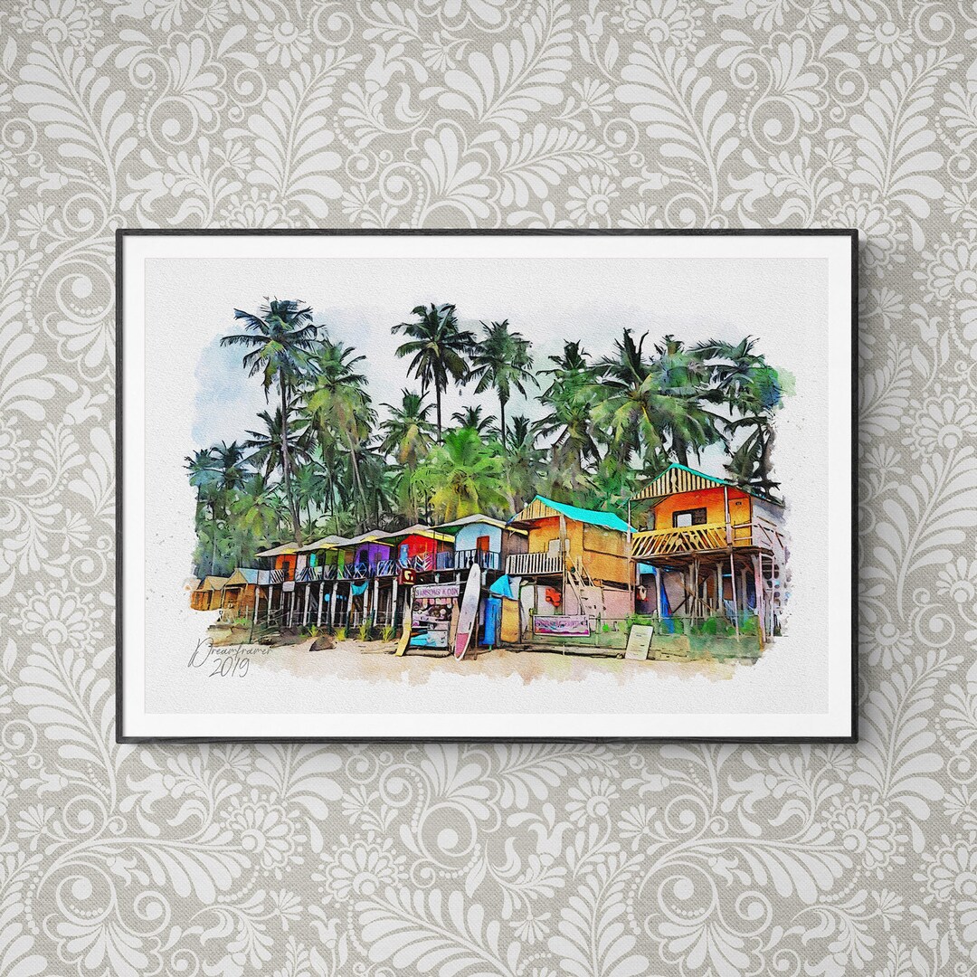 Beach in Goa India Watercolor Art Print, Museum Quality Artful Wall ...