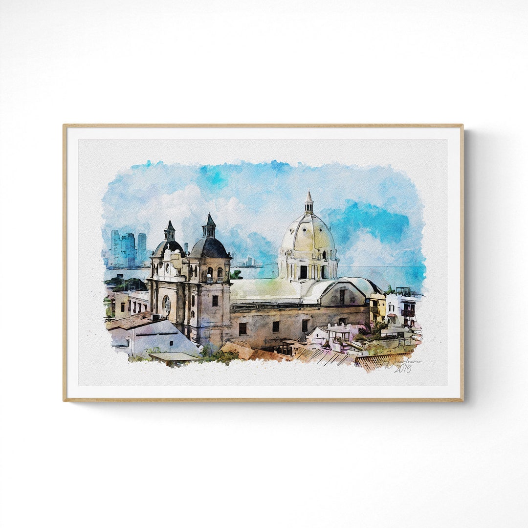Church of Saint Peter Claver Watercolor Print Cartagena Colombia Art ...