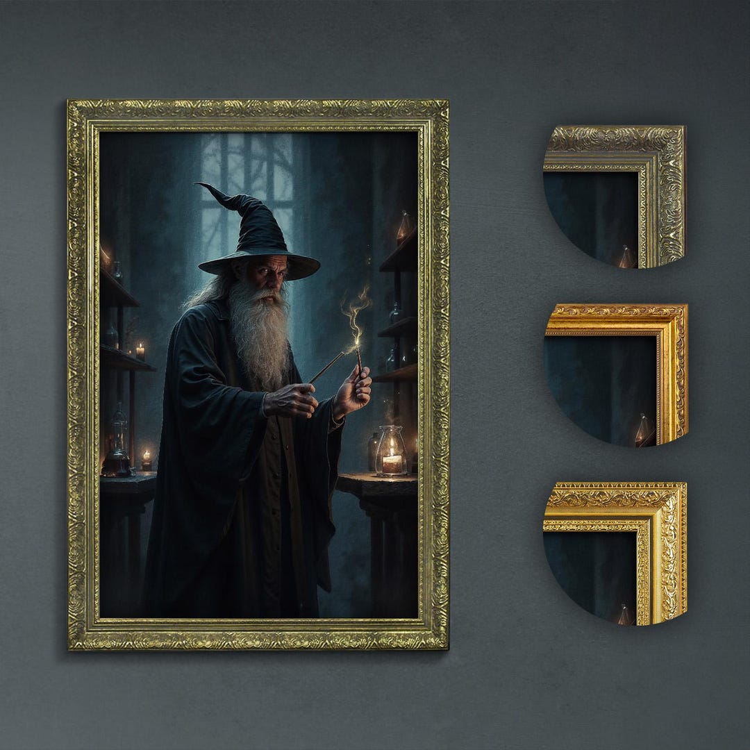 Enigmatic Wizard Conjuring Magic, Elderly Mage With Wand, Dark Academia ...