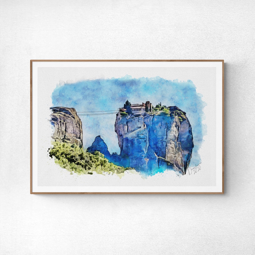 Meteora Watercolor Print Greece Art Premium Quality Travel Poster ...