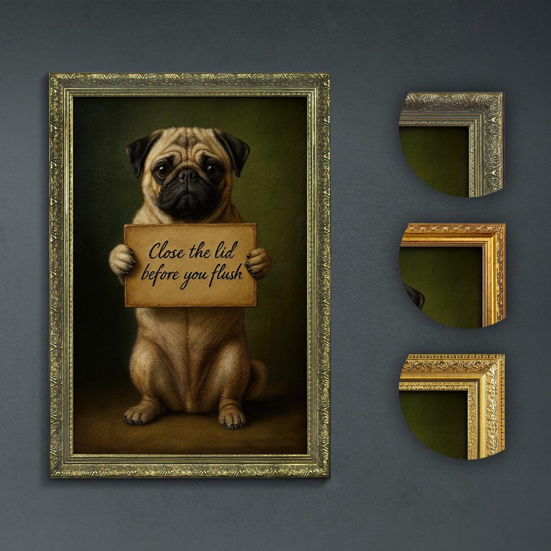 Funny Pug Bathroom Art Print: "close the Lid" Dog Humor - Etsy